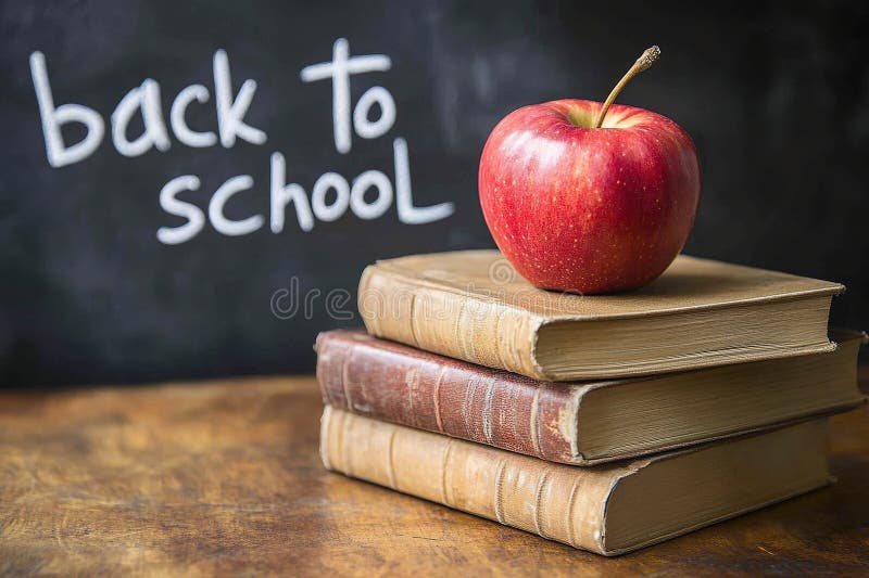 School Books with Apple on Desk. Back To School Stock Photo - Image of ...