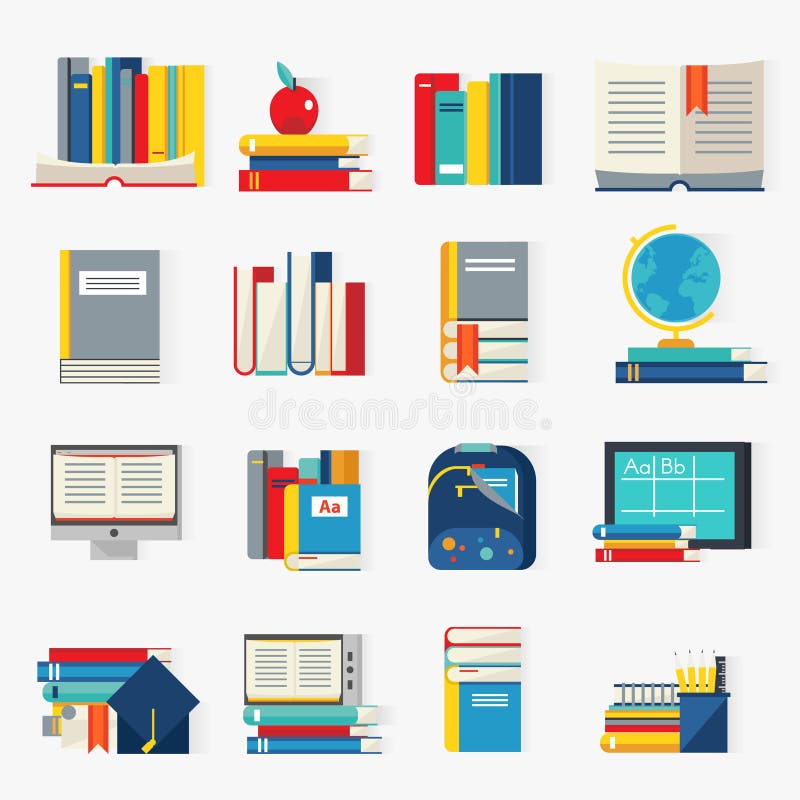School Books Icon Set stock vector. Illustration of multicolored - 75597725
