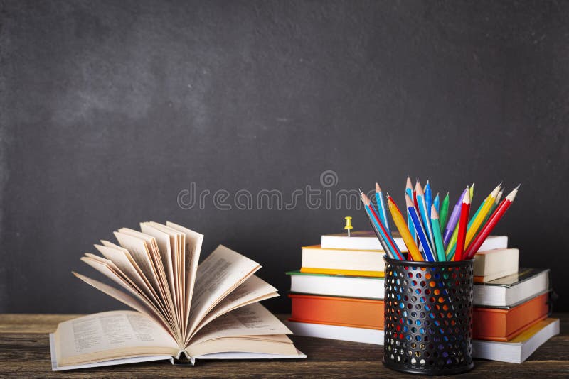 School Books on Desk, Education Concept. Books on the Table in the ...