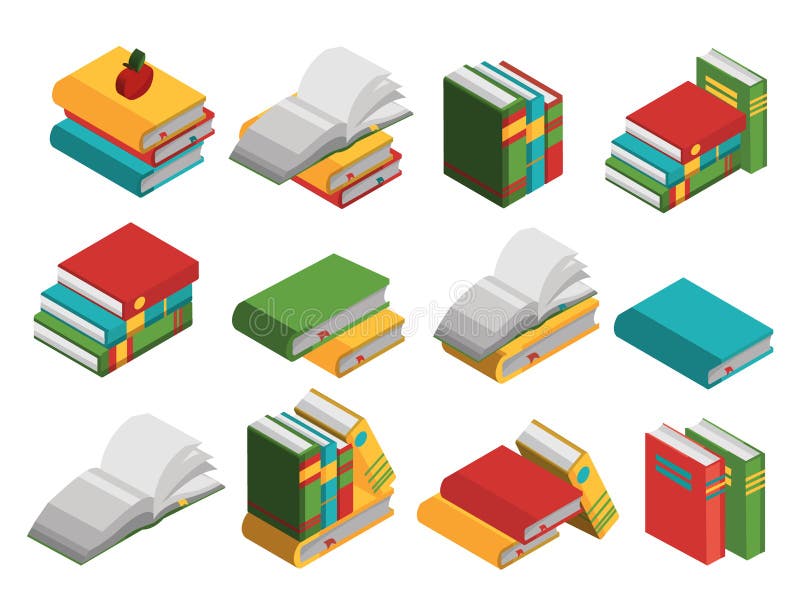 School Books Isometric Icon Set Stock Vector - Illustration of learning ...