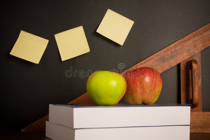 School Books and Notes on Board Stock Photo - Image of board, fruit ...
