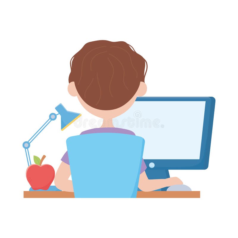 School Boy with Apple Desk Lamp and Computer Vector Design Stock Vector ...