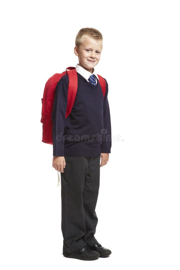 School Boy with Backpack on White Background Stock Photo - Image of ...