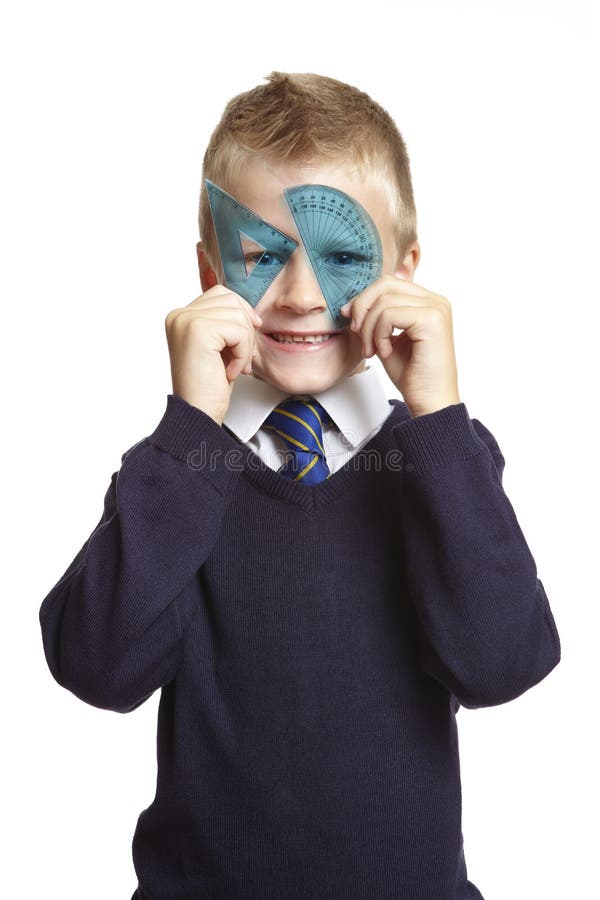 School Boy with Blue Set Square and Protractor Stock Image - Image of ...