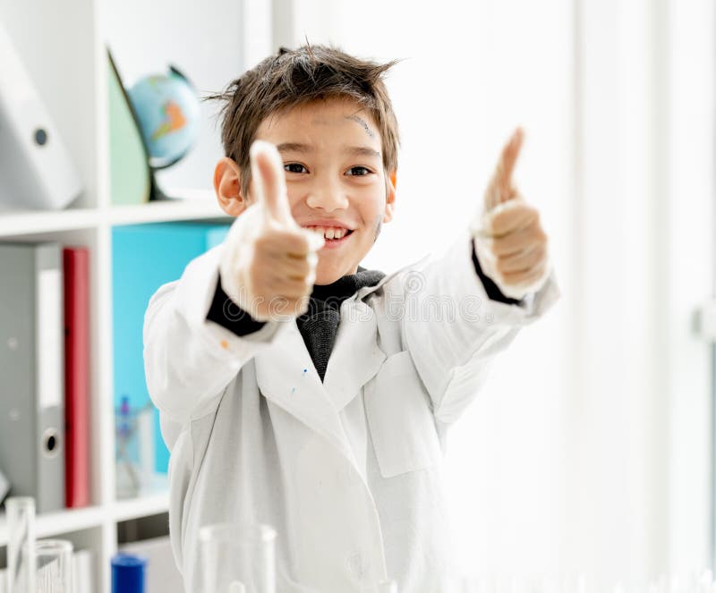 School Boy in Chemistry Class Stock Photo - Image of class, glass ...