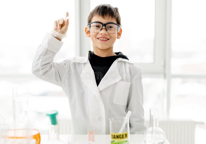 School Boy in Chemistry Class Stock Photo - Image of glass, research ...