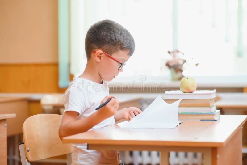 School Boy in Classroom at Lesson Stock Photo - Image of expression ...