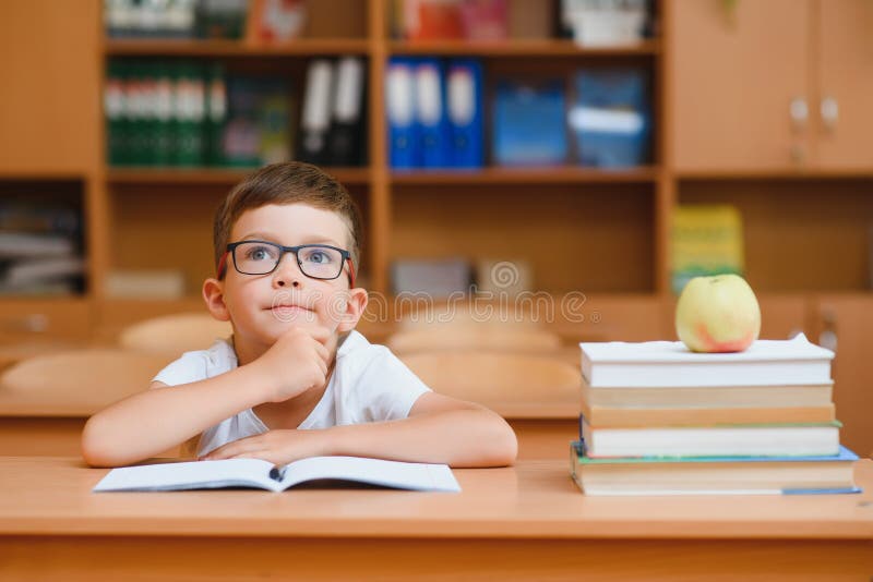 School Boy in Classroom at Lesson Stock Image - Image of face ...