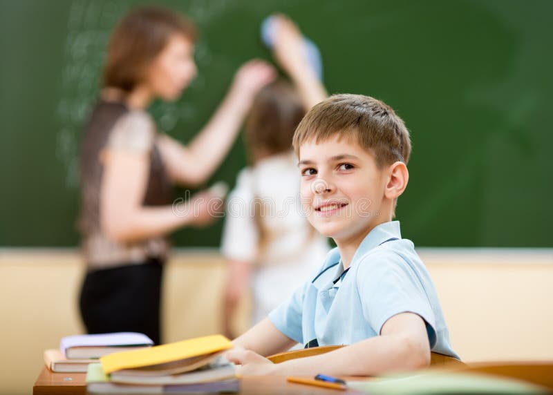School Boy in Classroom at Lesson Stock Photo - Image of back ...