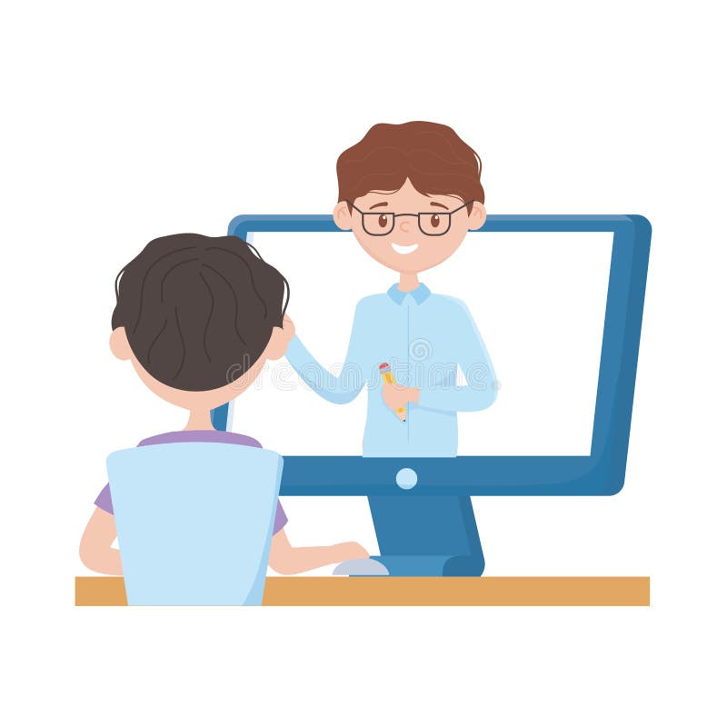 School Boy Computer and Teacher Vector Design Stock Vector ...