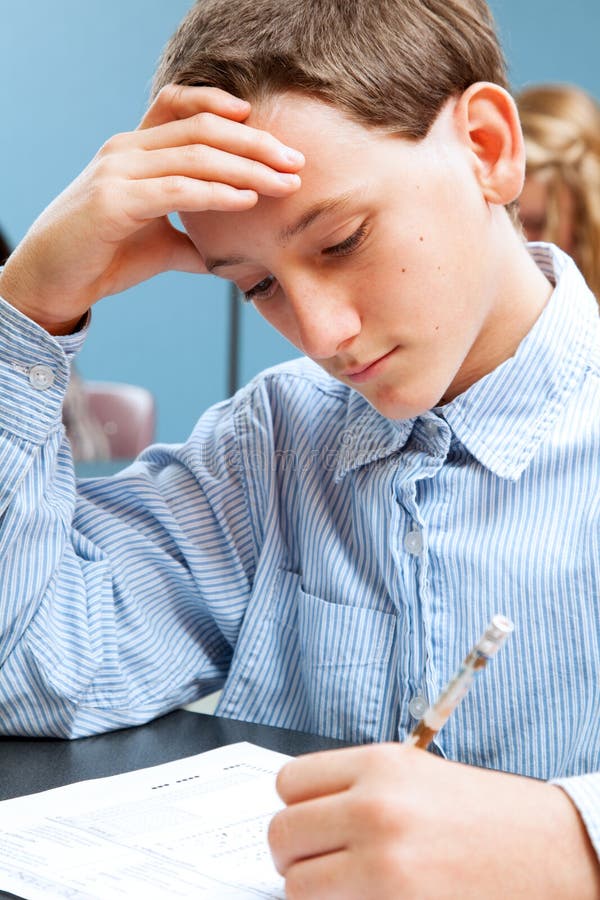 School Boy Concentrates on Standardized Test Stock Photo - Image of ...
