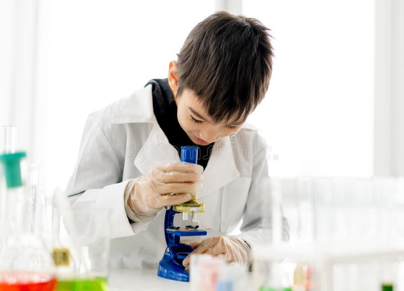 School Boy in Chemistry Class Stock Image - Image of lesson, classroom ...