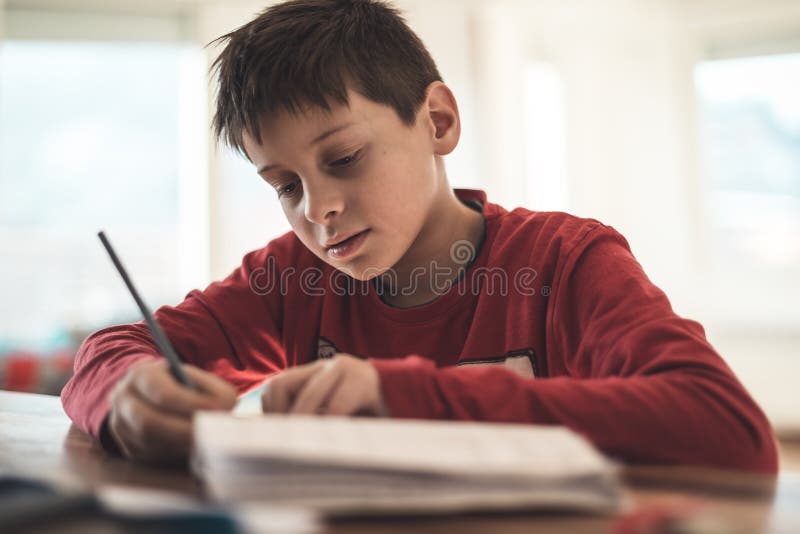 School boy doing homework stock image. Image of learning - 49106811