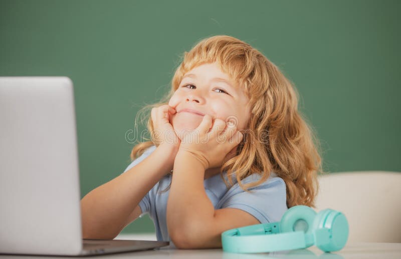 School Boy Dreaming on Lesson in Class at School. Education and ...