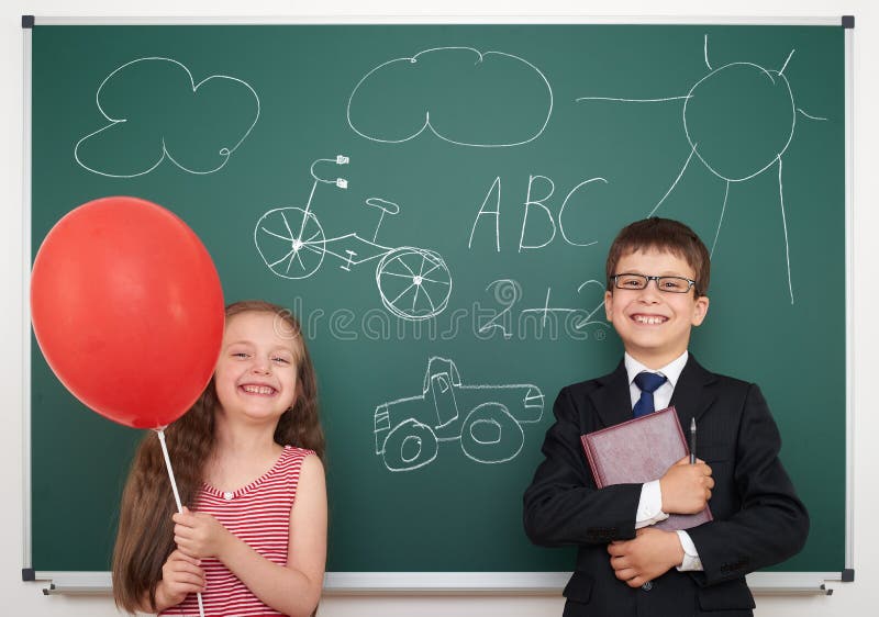 School Boy and Girl Draw on Board Stock Photo - Image of board, chalk ...