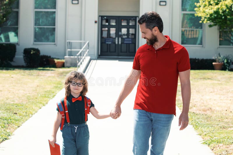School Boy Going To School with Father. Stock Image - Image of pupil ...