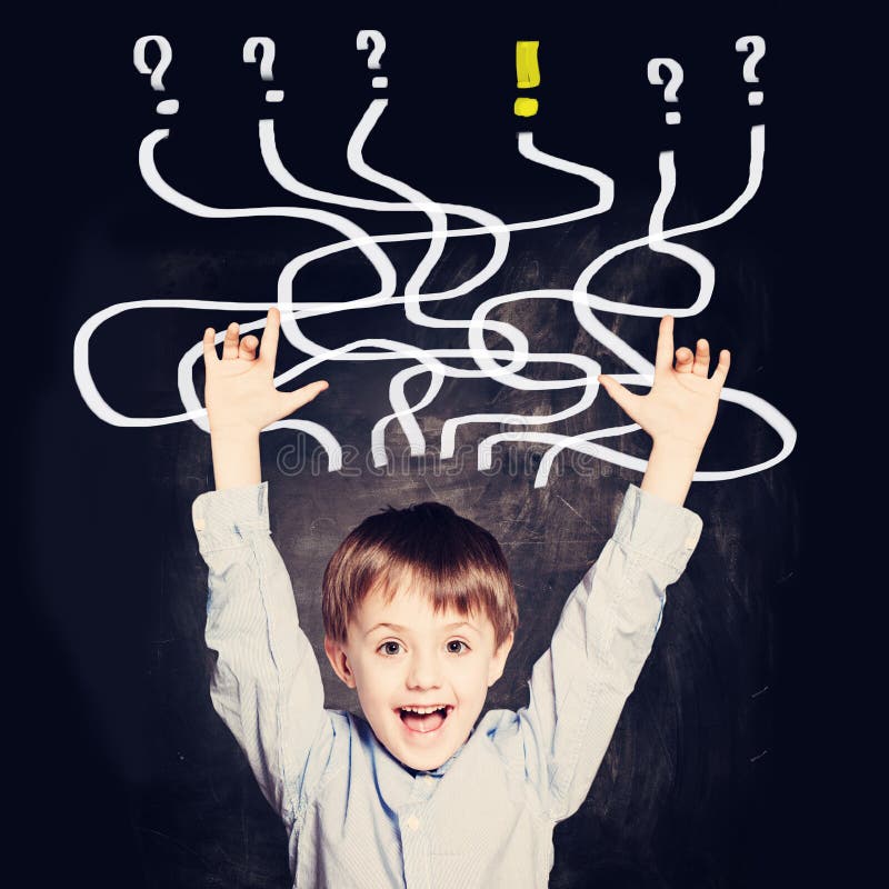 School Boy Has an Idea. Concept with Question Signs Stock Photo - Image ...