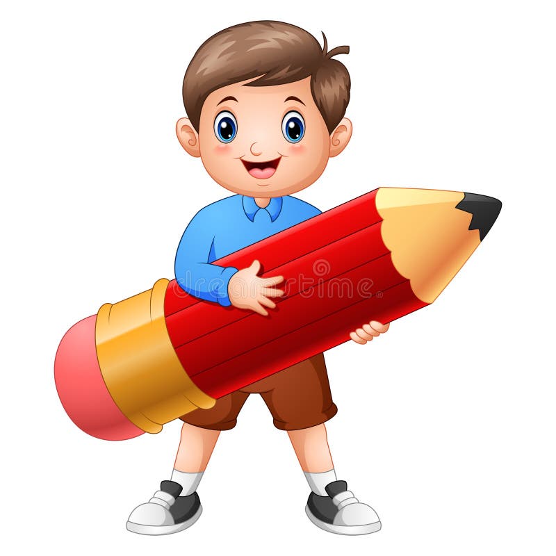 School Boy Holding a Pencil Stock Vector - Illustration of character ...