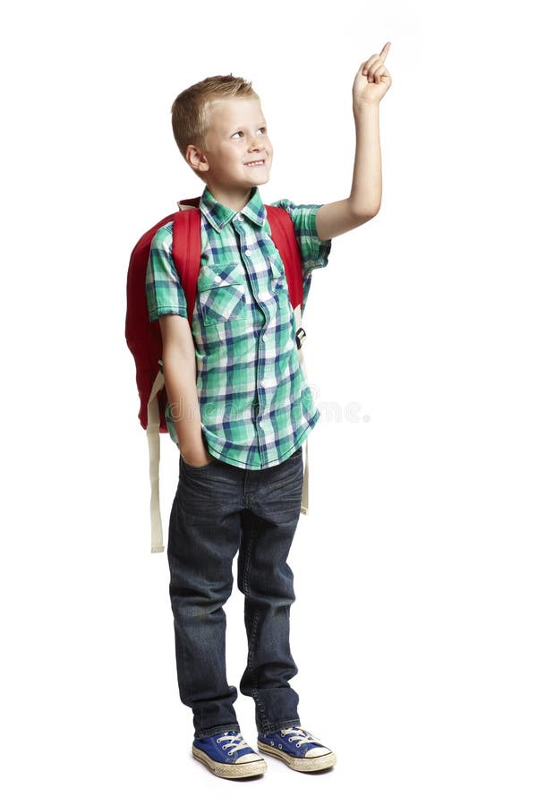 School Boy with Backpack on White Background Stock Photo - Image of ...