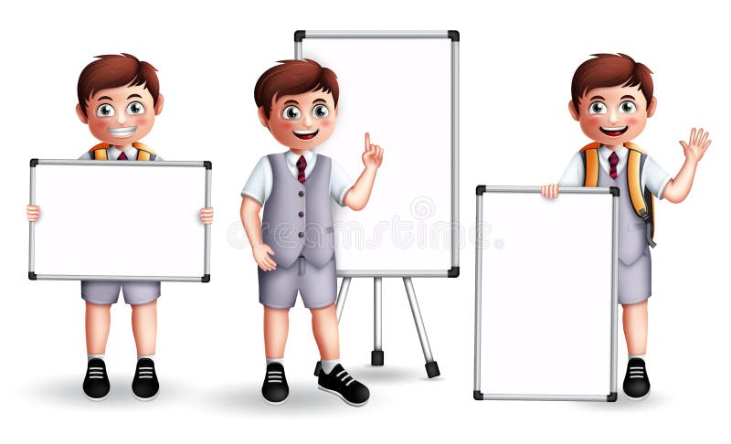 School Boy Presentation Vector Character Set. Male 3d Student Holding ...