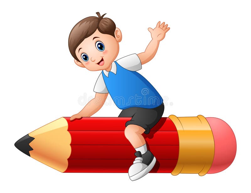 School boy riding a pencil stock vector. Illustration of school - 93994588