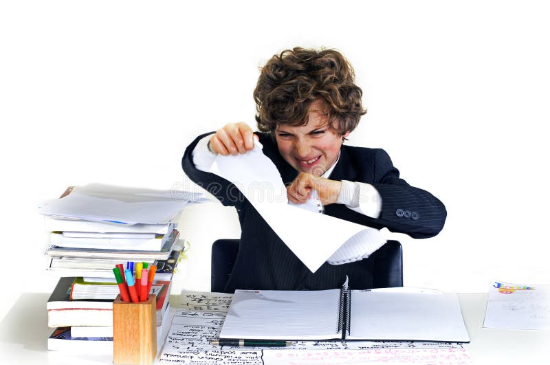 School Boy Ripping Up Homework Stock Image - Image of education ...