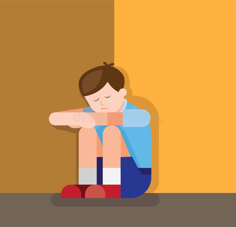 School Boy Sad, Crying and Depression Flat Illustration Vector Stock ...