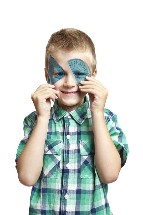 School Boy with Set Square and Protractor Stock Photo - Image of face ...