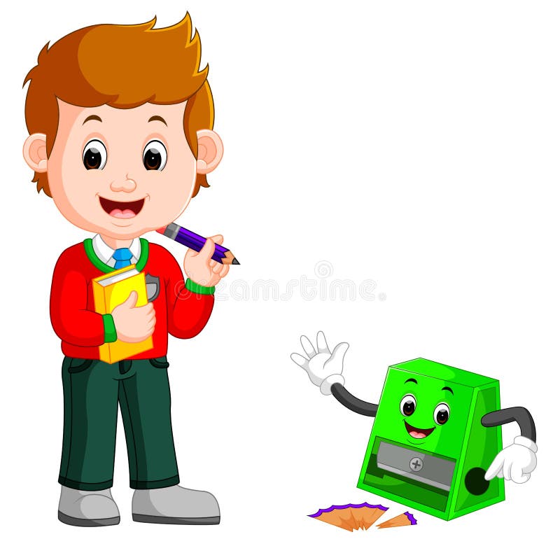 School Boy with Sharpener Cartoon Stock Vector - Illustration of happy ...