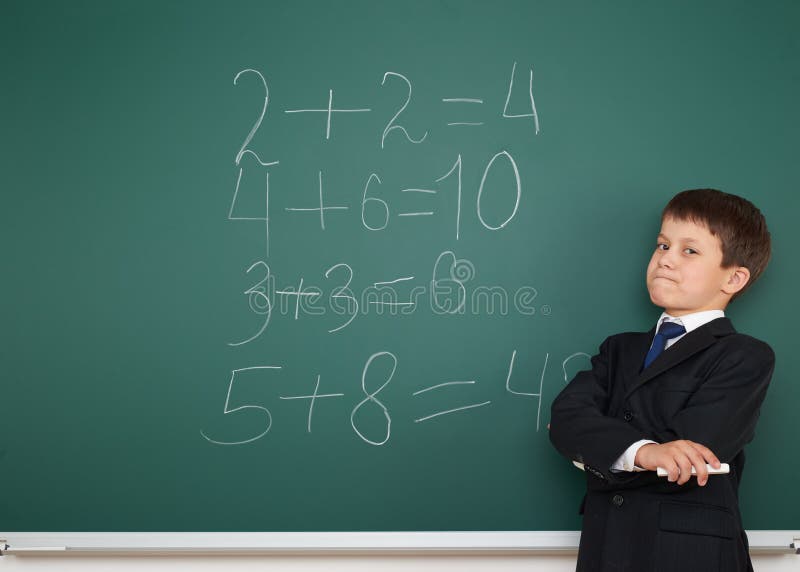 School Boy Solve Math on School Board Stock Photo - Image of knowledge ...