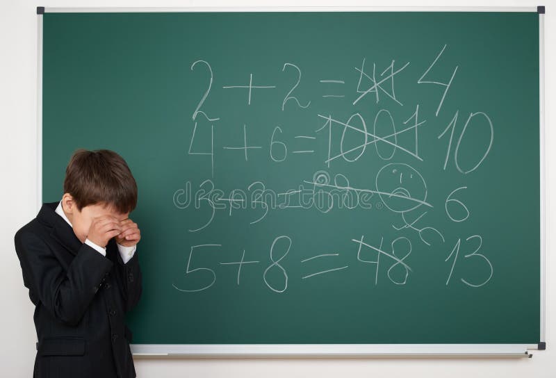 School Boy Solve Math on School Board Stock Photo - Image of desk ...