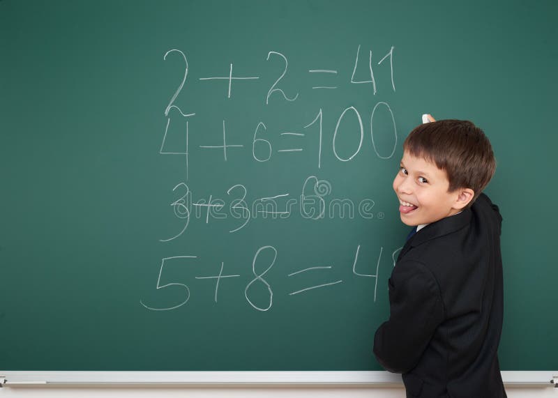 School Boy Solve Math on School Board Stock Image - Image of desk, face ...