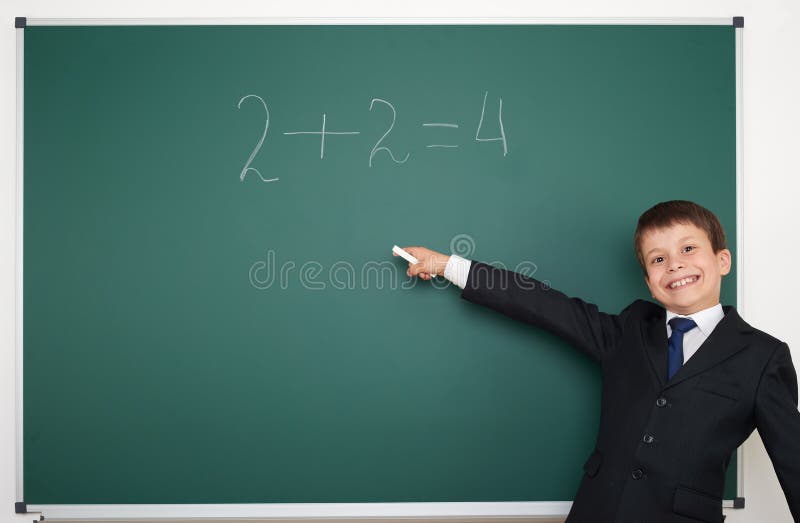 School Boy Solve Math on Board Stock Photo - Image of preschool ...