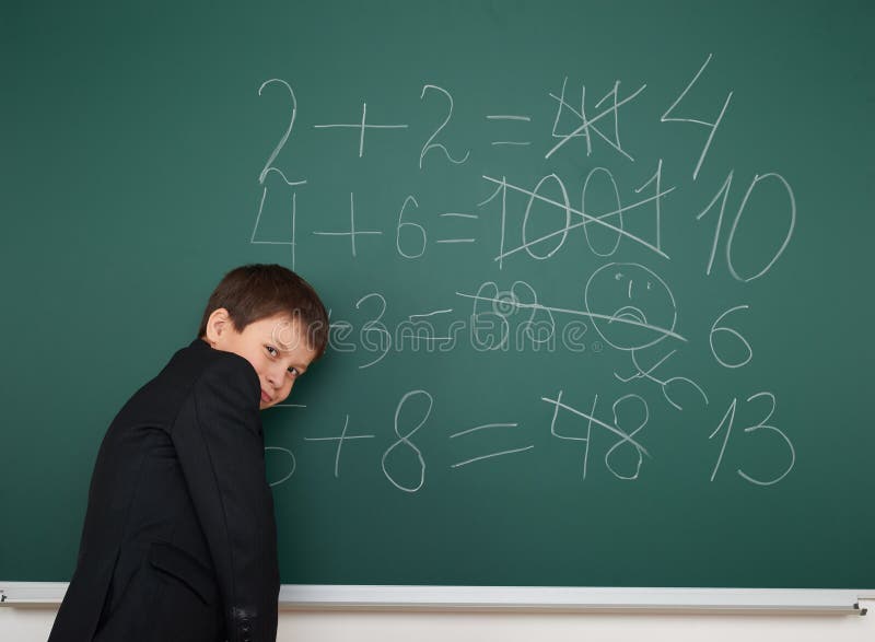 School Boy Solve Math on School Board Stock Photo - Image of chalk ...