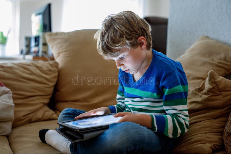 School Boy with Tablet Computer. Schoolchild Study Online Stock Image ...