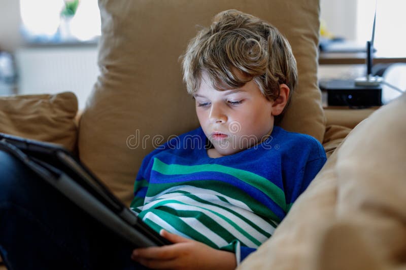 School Boy with Tablet Computer. Schoolchild Study Online Stock Image ...