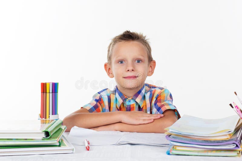 School Boy Thinking about Homework Stock Image - Image of hand ...