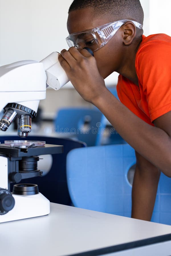 Boy Wearing Safety Goggles in Science Lab Stock Illustration ...