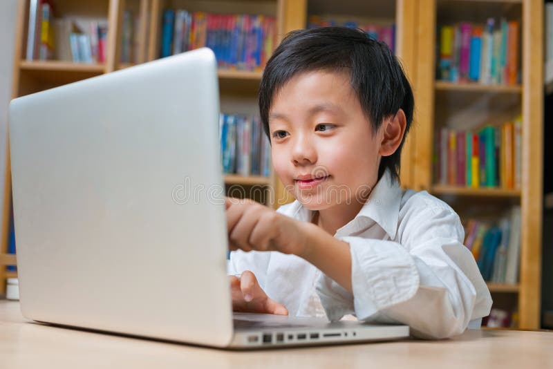 School Boy in White Shirt in Front of Laptop Computer Stock Photo ...