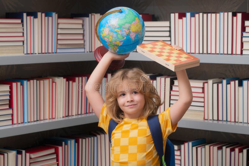 School Boy with World Globe and Chess, Childhood. School Child Student ...