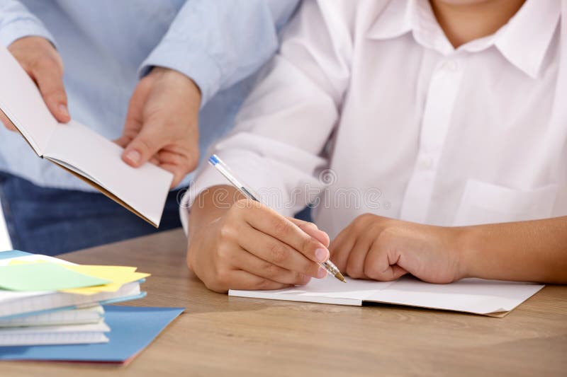 A School Pupil Counting Sticks in a Maths Lesson and a Teacher Helping ...