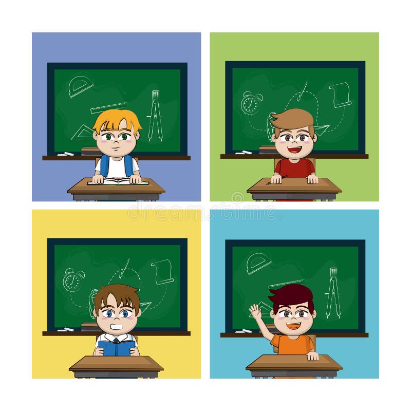 School boys cartoons stock vector. Illustration of blackboards - 121265796