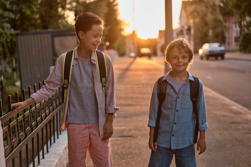 School Boys Running To School. School Boys Having Fun after School ...
