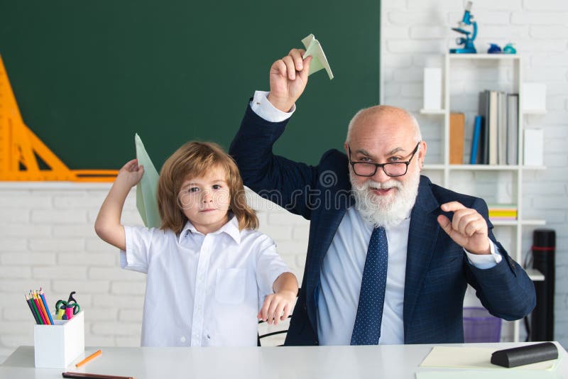 School Break with Teacher. Pupil with Airplanes. Education, Teachering ...