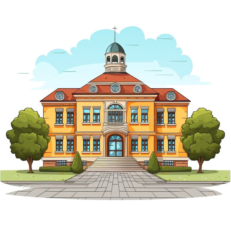 School Building, Back To School Cartoon Style High Quality Ai Image ...