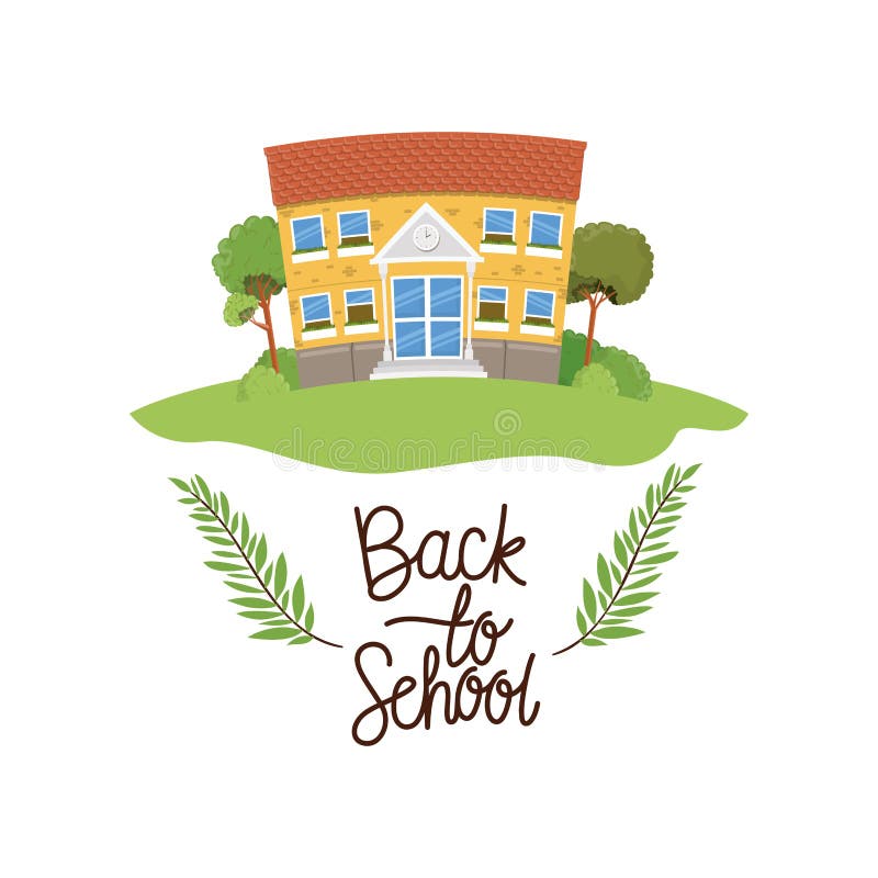 School Building with Back To School Label Stock Vector - Illustration ...