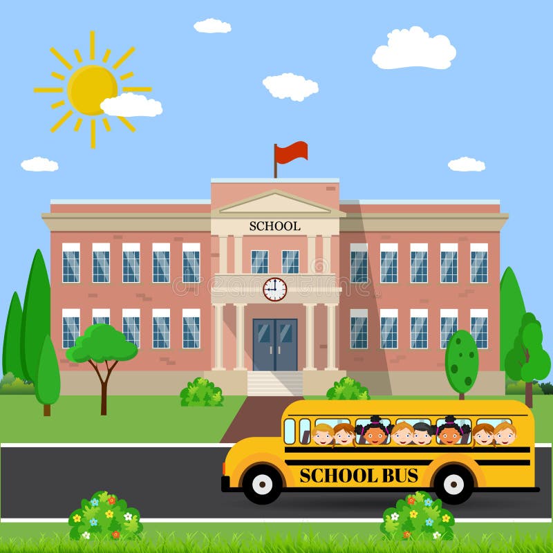 School University Building Vector Elementary High Cartoon Campus Flat ...