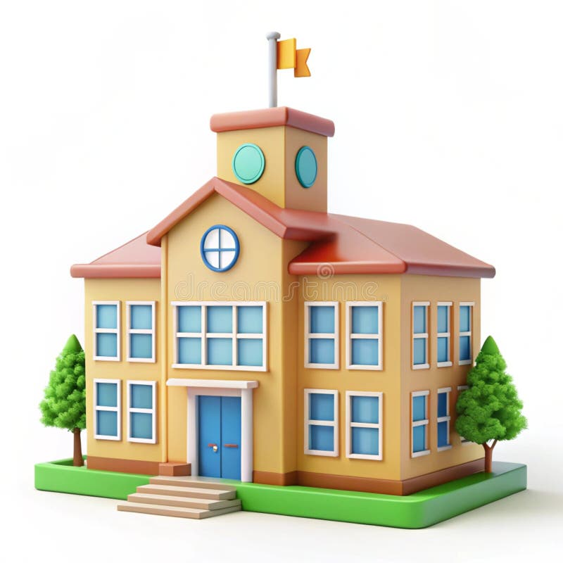 School Building 3D Icon Isolated on White Background Stock Illustration ...
