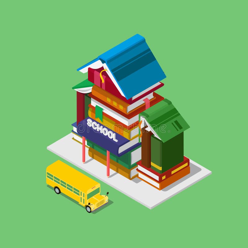 School Building Education Knowledge Flat 3d Isometric Vector Stock ...