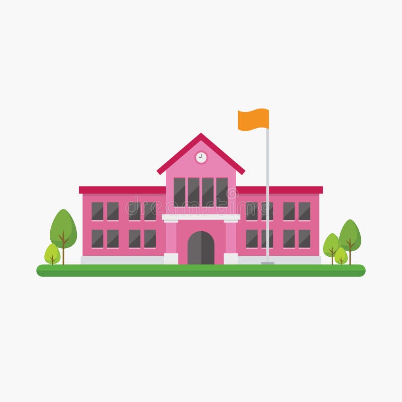 School Building in Flat Style Stock Vector - Illustration of primary ...